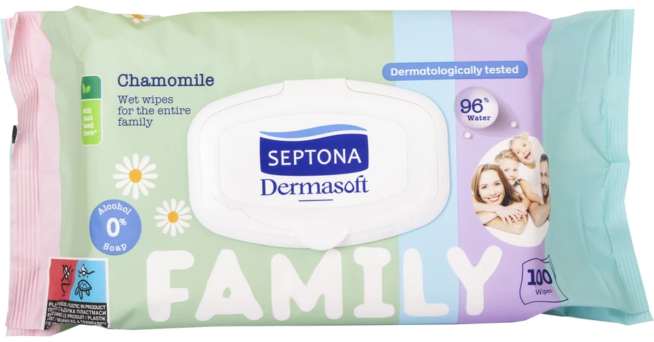 Septona family nedves törlőkendő 100 db kamilla - Popsitörlők